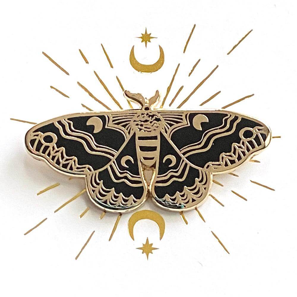Black Cecropia Moth Enamel Pin - The Carnelian Cauldron